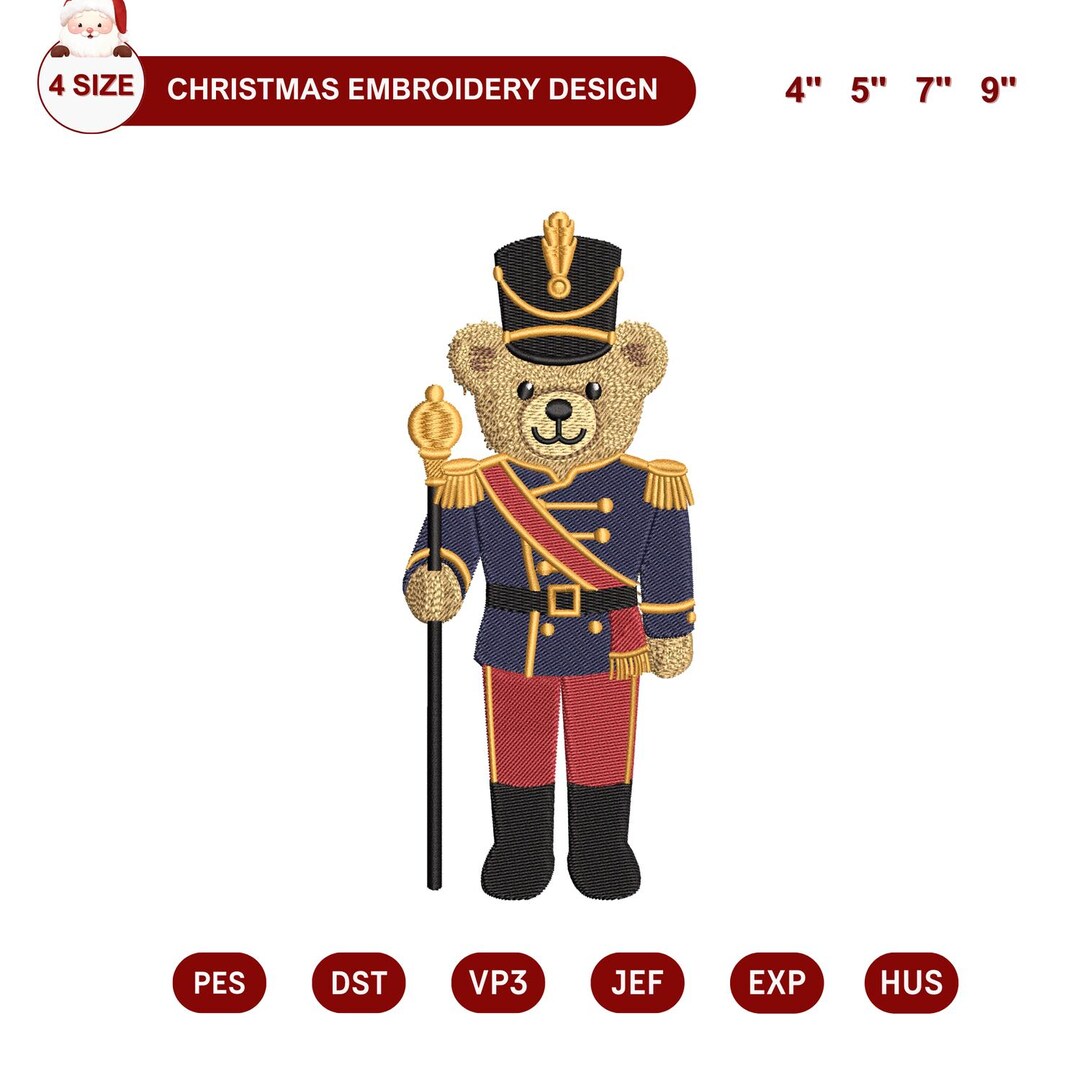 Nutcracker Teddy Bear Embroidery Design, Merry and Bright Season File ...