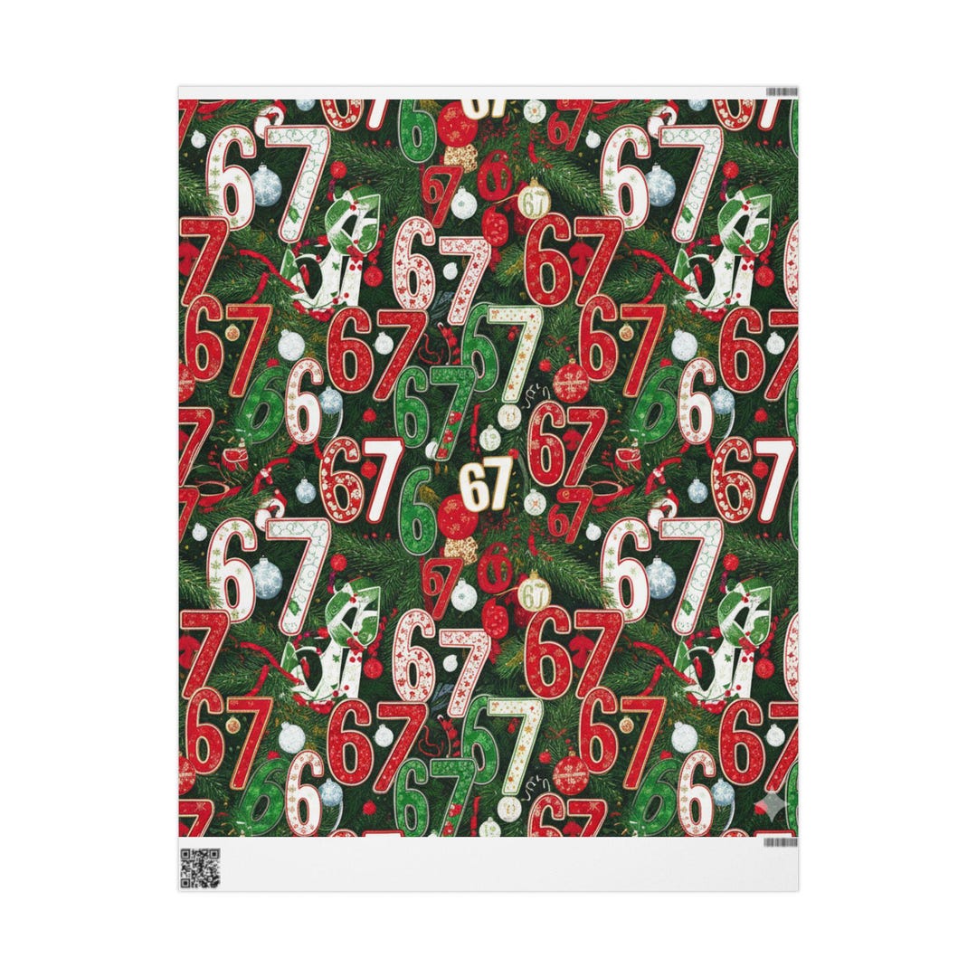 67 Pattern Wrapping Paper | Christmas Red Green Numeric Design - Etsy