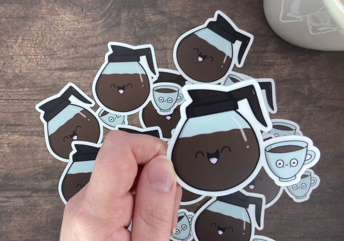 Coffee Pot and Mug Weatherproof Sticker/ Salted Caramel Mocha - Etsy