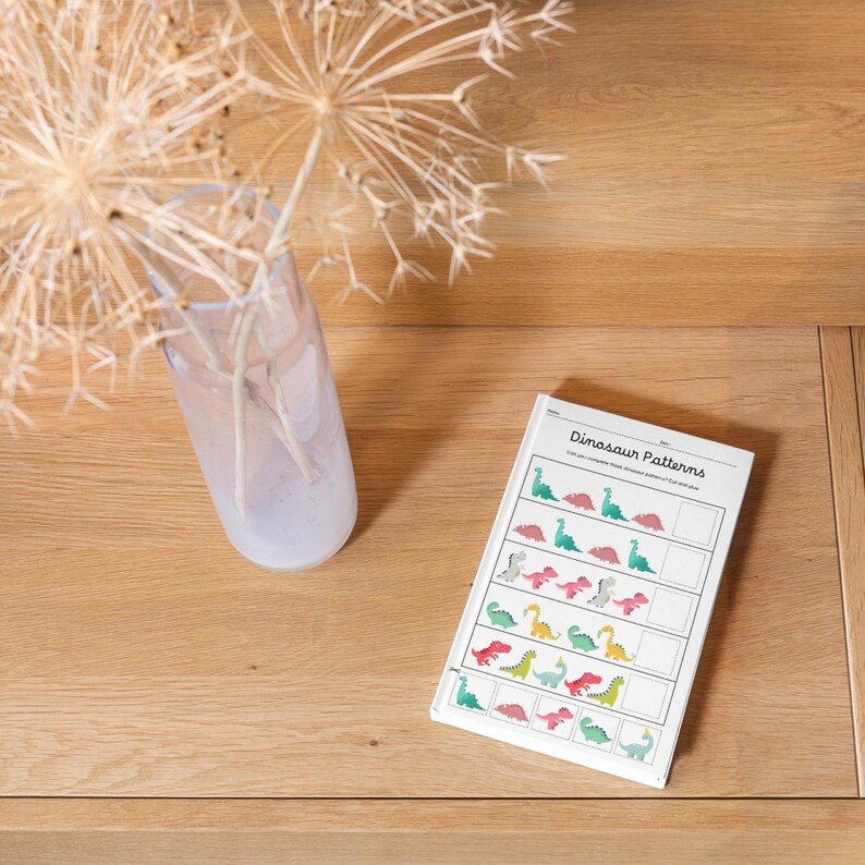 Dinosaur Pattern Worksheet | Preschool Logic Activity (digital PDF JPG ...