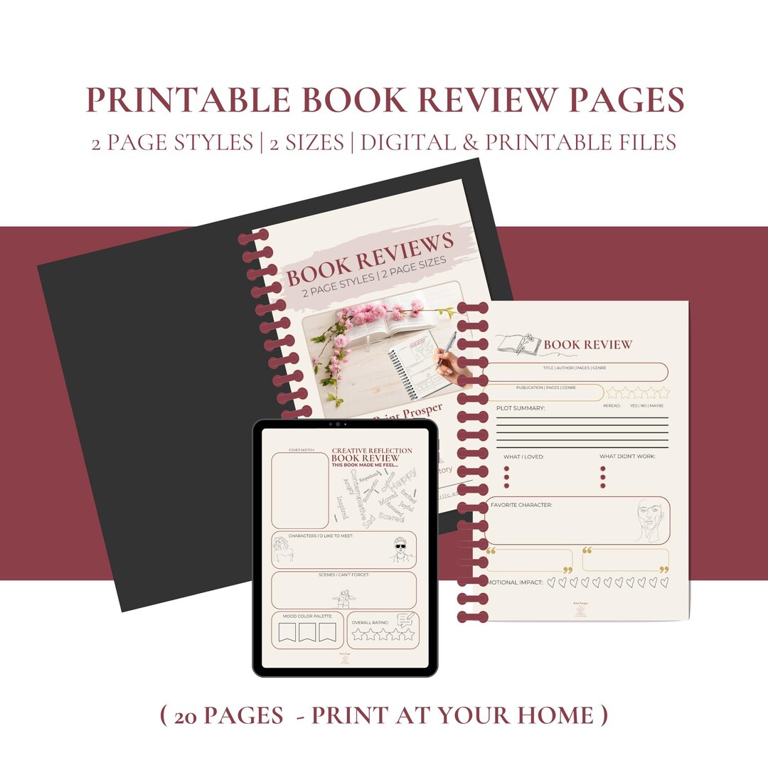 Book Review Pages Printable | Reading Journal Template (letter & A5 ...
