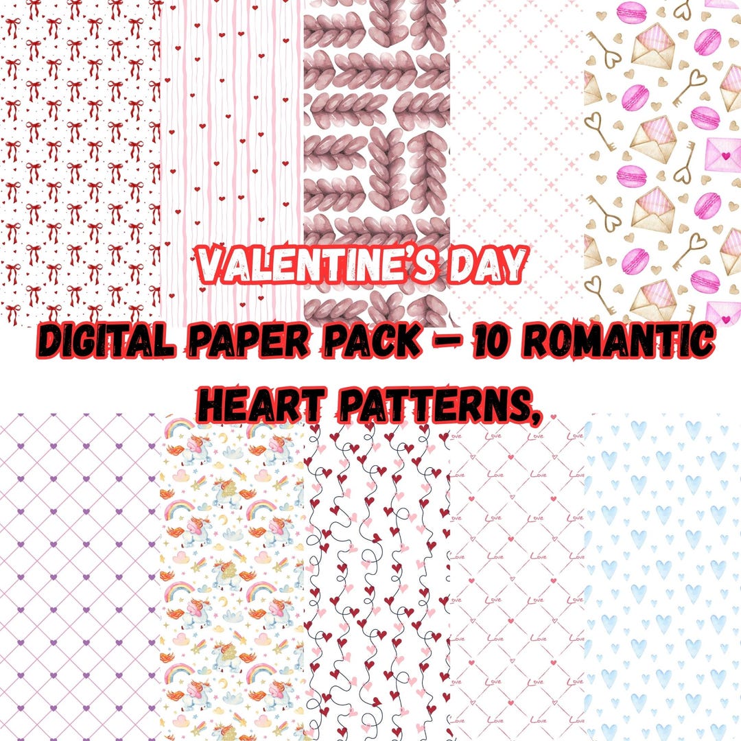 10 Valentine Digital Paper Pattern Png Bundle-heart Scrapbook Paper ...