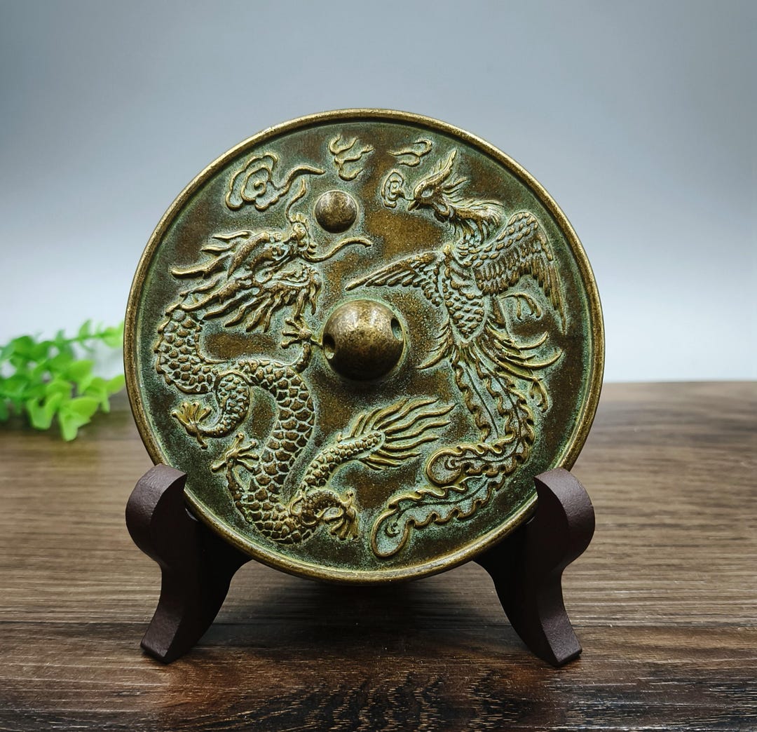 Antique-style Bronze Dragon and Phoenix Bronze Mirror Ornament/home ...