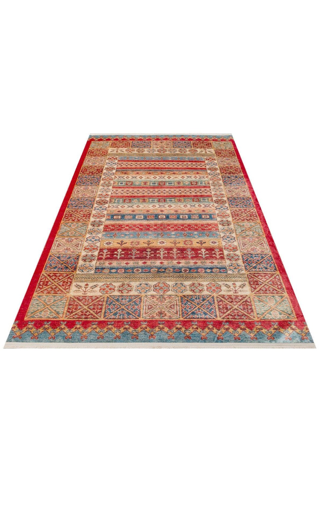 Cotton Area Rug: Red Karabag Pattern - Washable, Non Slip Backing - Etsy