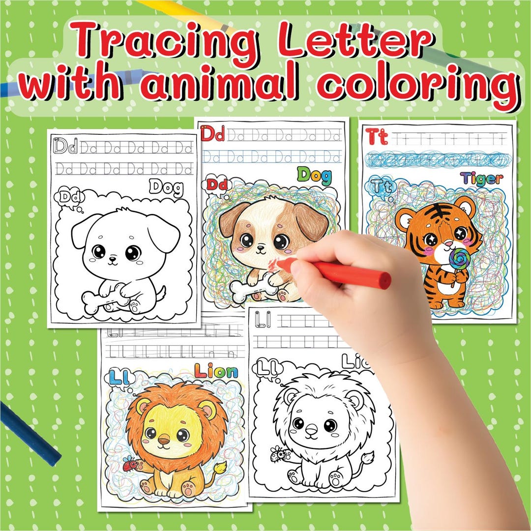 Tracing Letter With Animal Coloring (A-Z) - Etsy