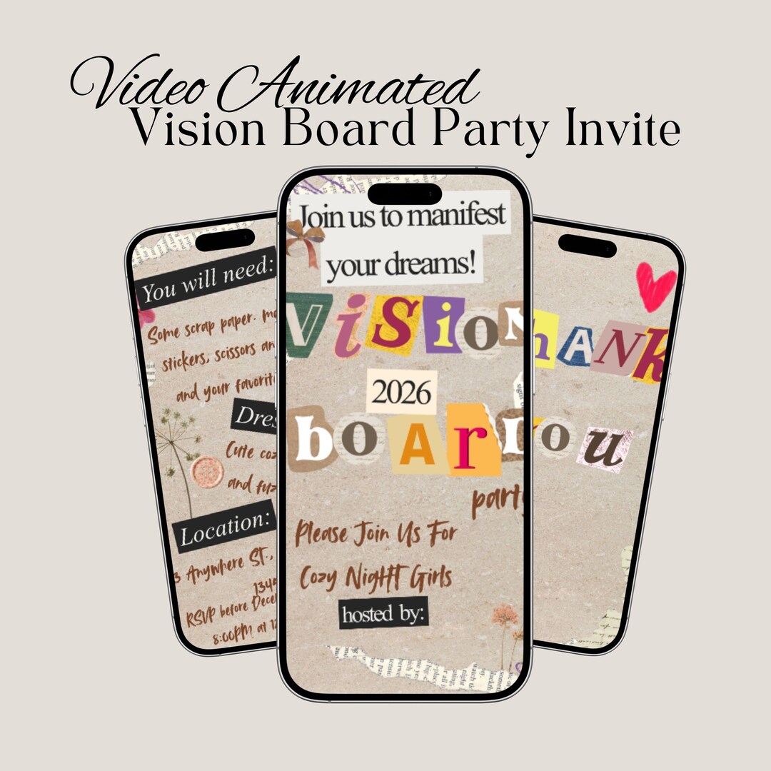 2026 Animated Vision Board Party Invitation, Editable Canva Video ...
