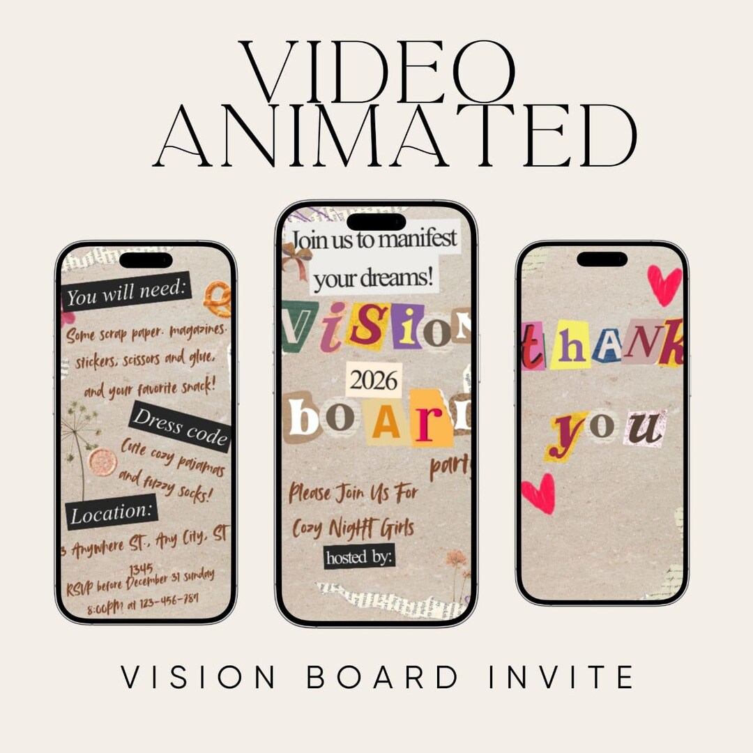 2026 Animated Vision Board Party Invitation, Editable Canva Video ...