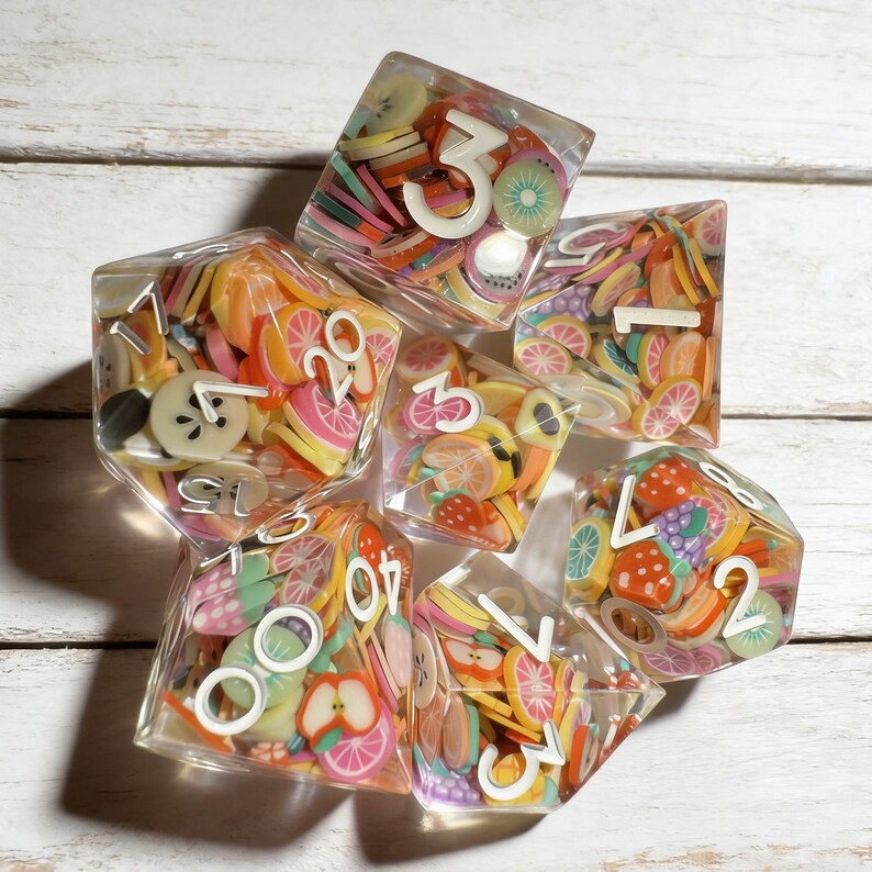 Fruit Slice Resin Dice Set, Sharp Edge Polyhedral D&D Dice - Etsy