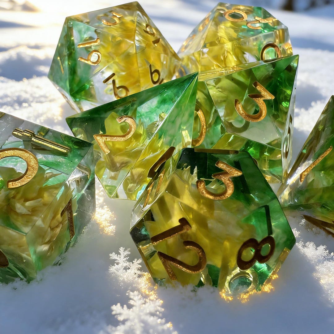 Yellow Petal Green DND Dice Set，polyhedral Roleplaying Dice D6D20 ...