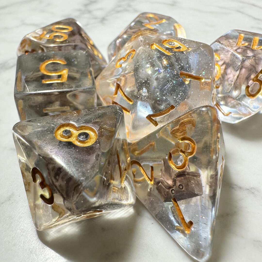Clear Resin DND Dice Set With Gold Font, Sharp-edged Polyhedral Dice ...