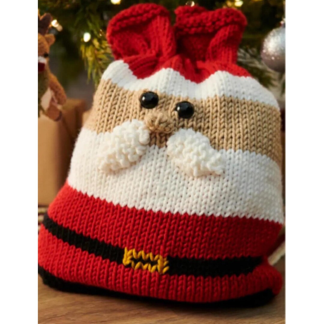Knit Santa Gift Bag Pattern Christmas Holiday Decor - Intermediate ...