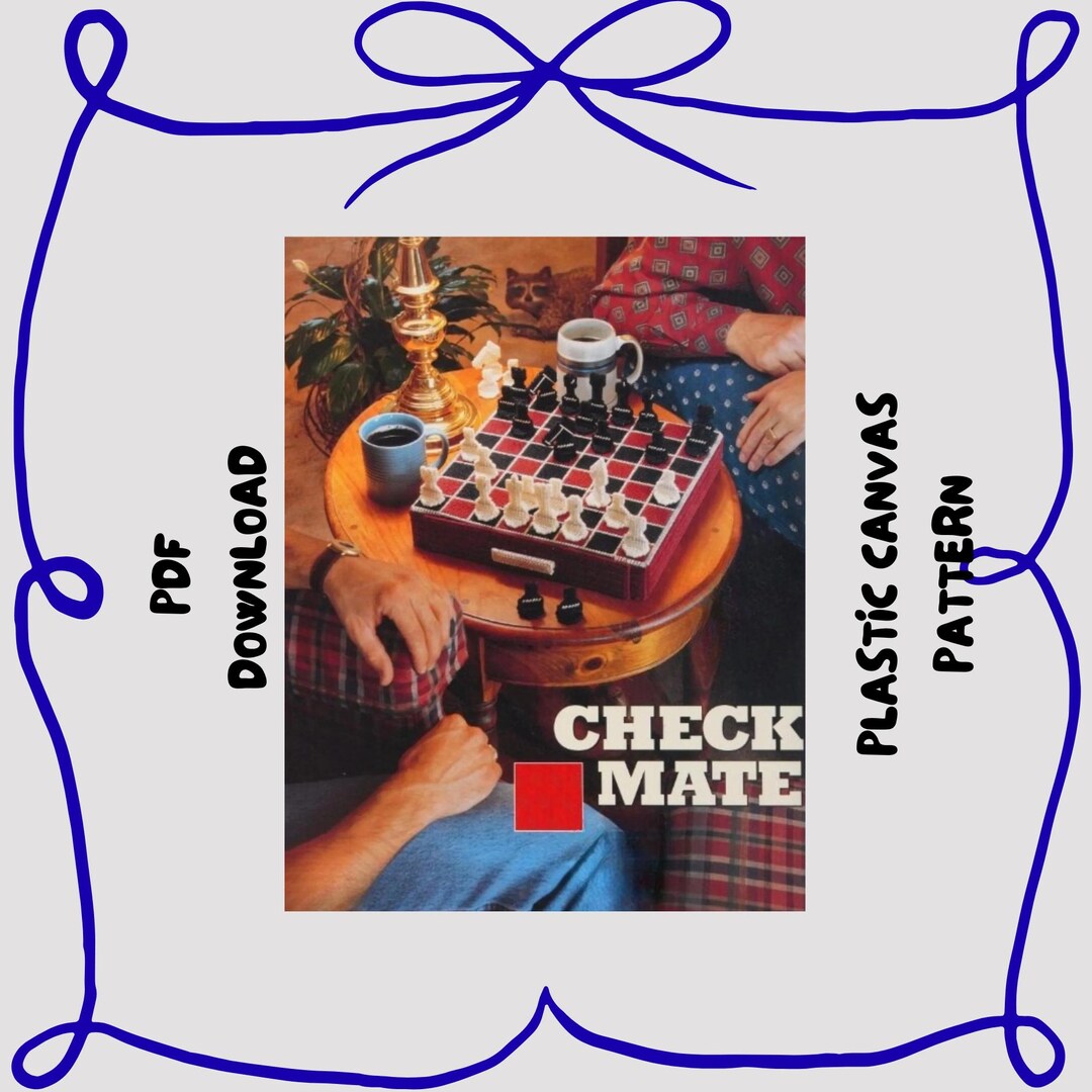 Vintage Plastic Canvas Chess Set Pattern Checkers Board Game Pieces ...