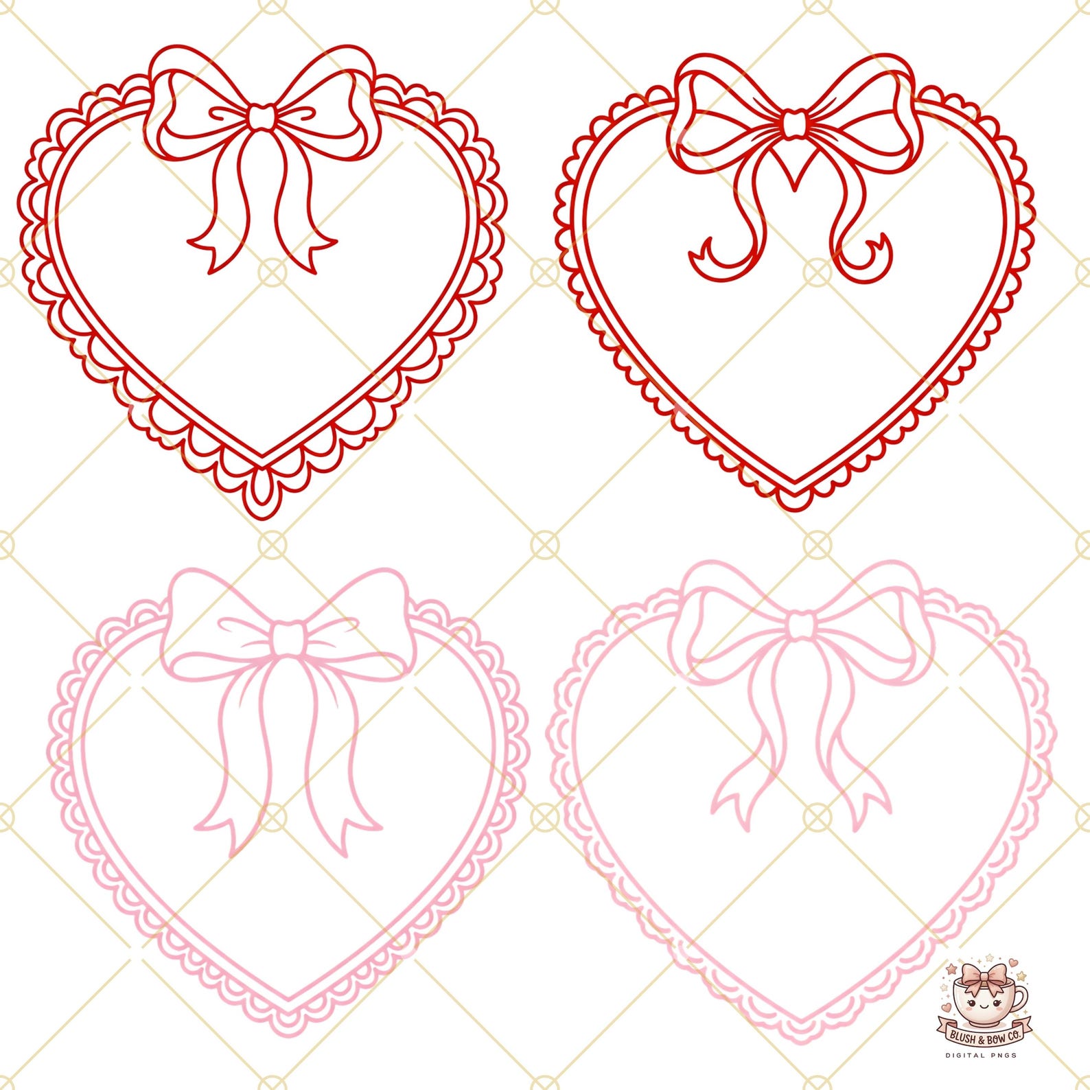 Valentines Heart Frames Clipart, Coquette Bow Borders Pngs, Digital ...