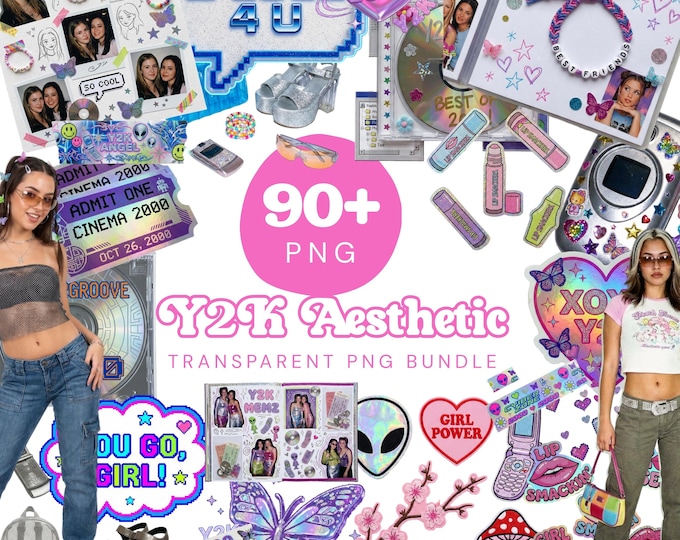 Y2K Aesthetic PNG Bundle, 2000s Clipart, Retro Sublimation Designs, Y2K ...