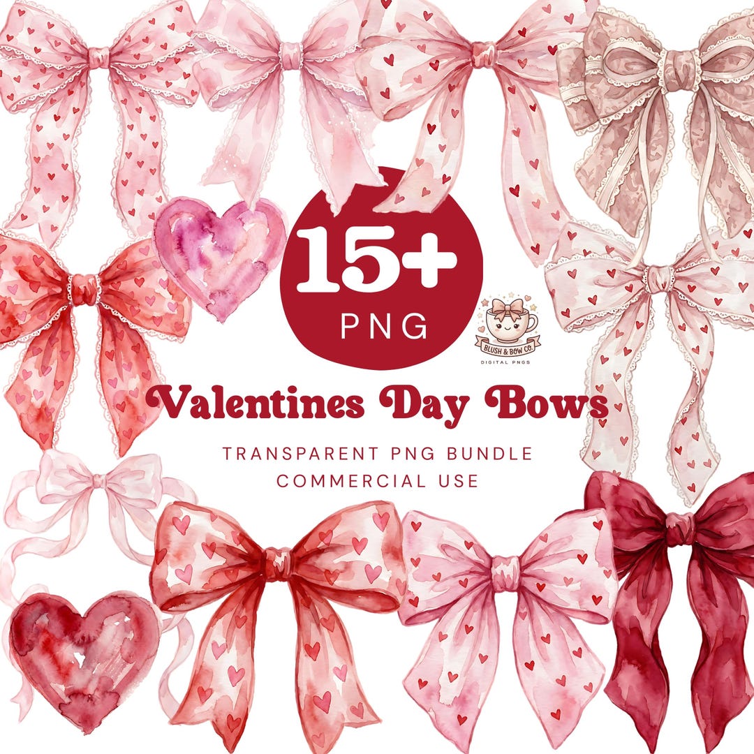 Valentine's Day Coquette Bows Png, Pink and Red Heart Bow Clipart ...