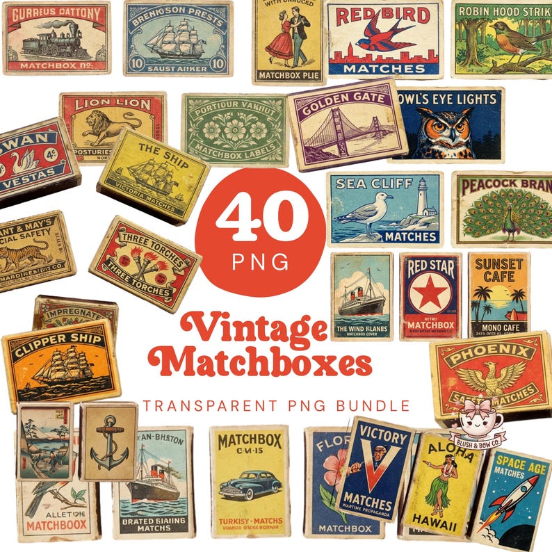 Vintage Matchbox Graphics: 40 Collage Clip Art, Digital Download - Etsy