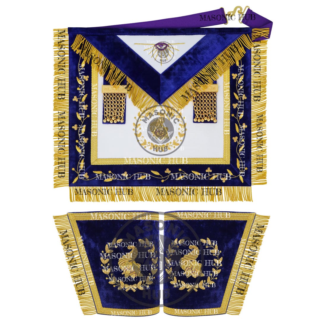 Masonic Junior Steward Apron & Cuffs Set – Hand-embroidered Lambskin ...