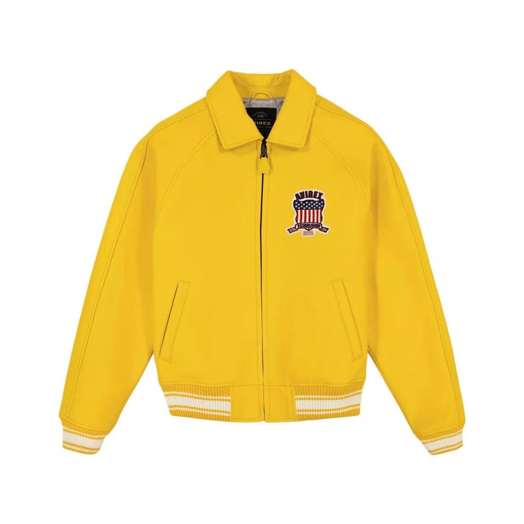 Yellow Avirex Leather Bomber Jacket | Vintage Streetwear Outerwear for ...
