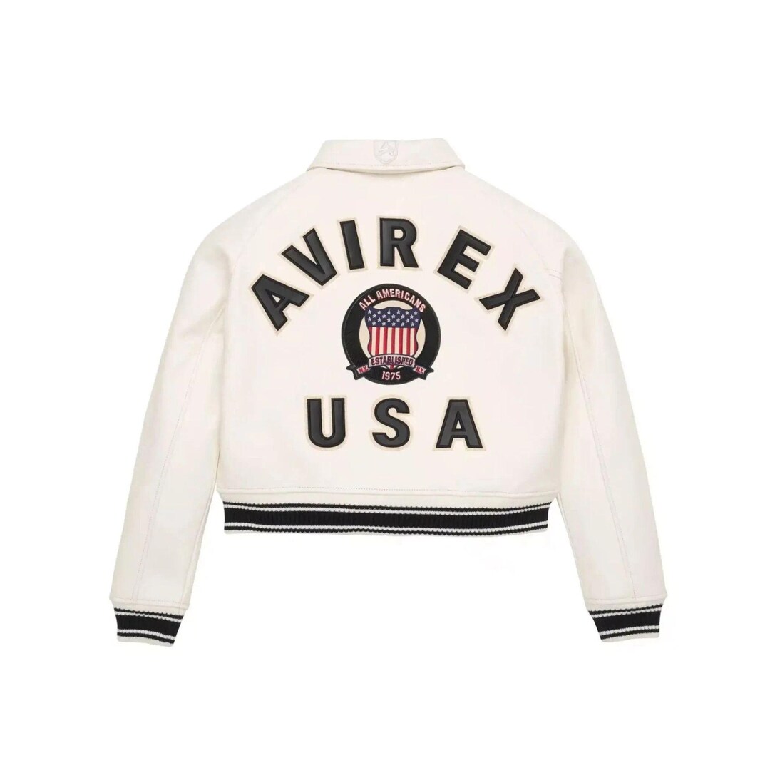 Women's Avirex USA White Crop - Genuine Cowhide Leather Bomber Style ...