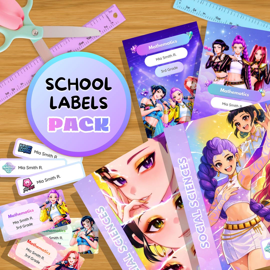 School Labels – Kpop Demon Hunters | Anime Kawaii Editable Canva ...
