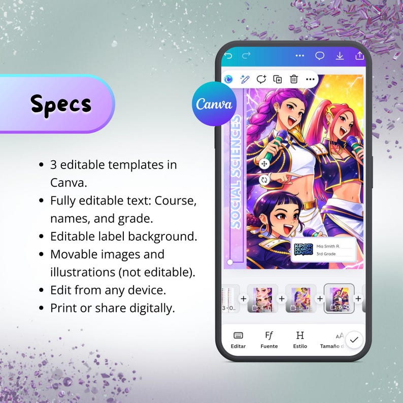 School Labels – K-pop Demon Hunters | Anime Kawaii Editable Canva ...