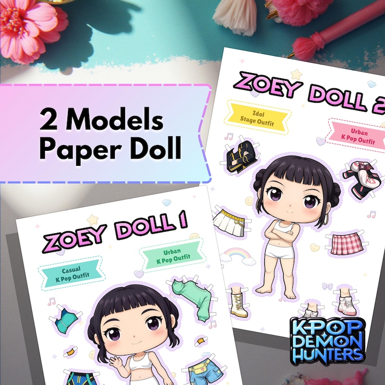 Zoey Paper Doll – K-pop Demon Hunters | Kawai / Chibi Cut-out Paper ...