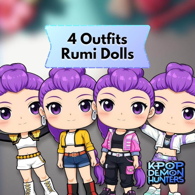 Kpop Demon Hunters Paper Doll | Rumi Huntrix Barbie Dolls | Chibi Cut ...
