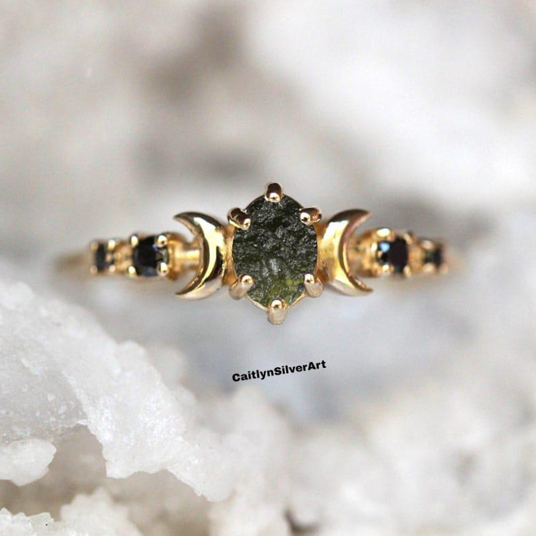 Oval Cut Raw Moldavite Ring, Handmade Sterling Silver, Genuine ...