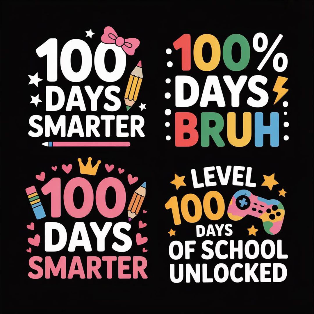 100 Days of School SVG PNG | 100 Days Smarter Design Bundle for Kids ...