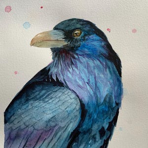 Hand Painted Raven Watercolor Painting in Watercolour. - Etsy