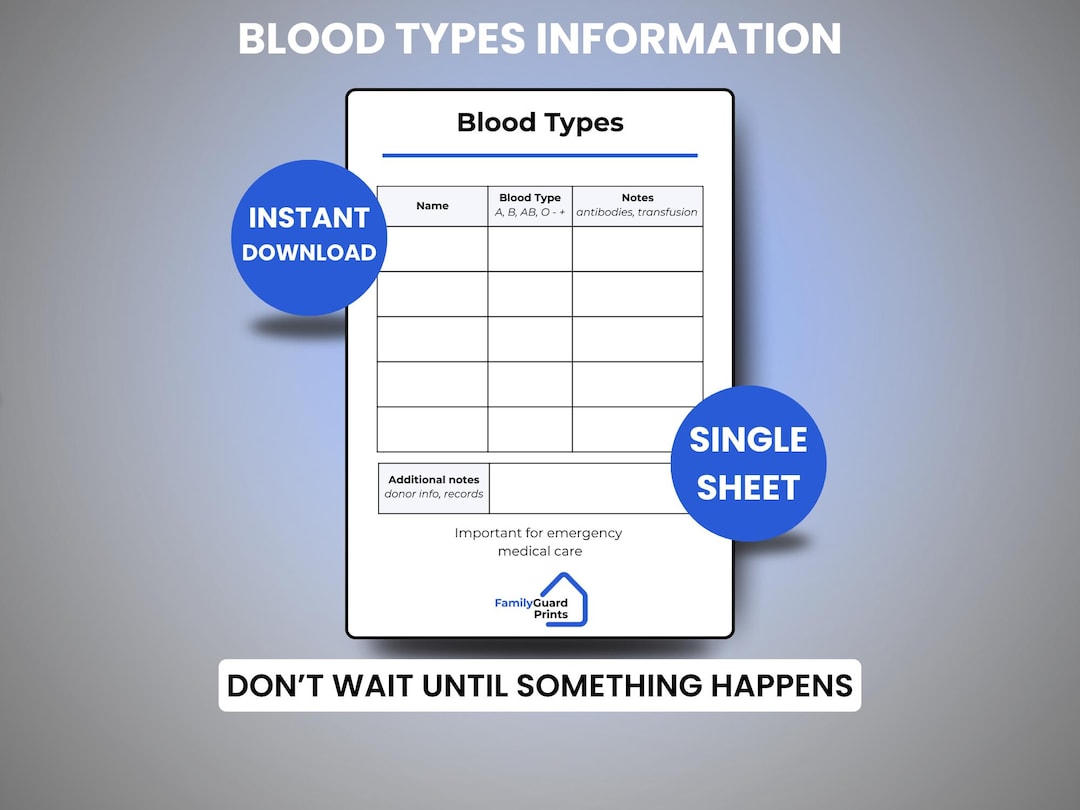 Blood Types Family Information | Family Binder Planner | Printable PDF ...