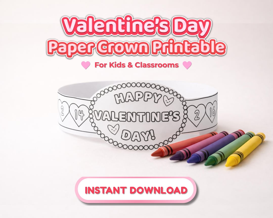Valentine’s Day Paper Crown Printable for Kids, Gender Neutral ...
