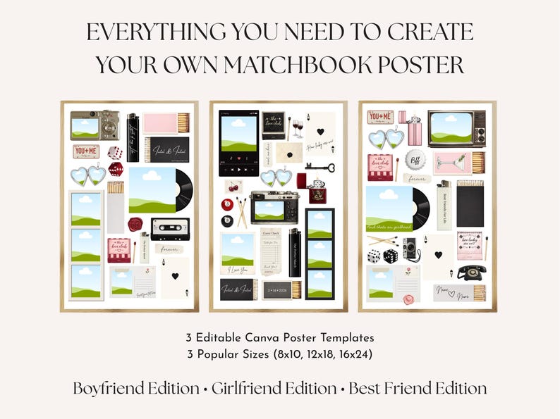 Matchbook Photo Collage Template Canva | Anniversary Gift Printable ...