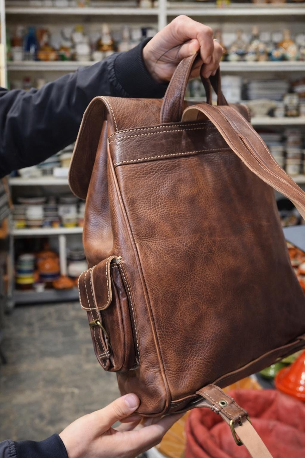 Handmade Moroccan Leather Backpack, Vintage Rug Bag, Unisex Travel ...
