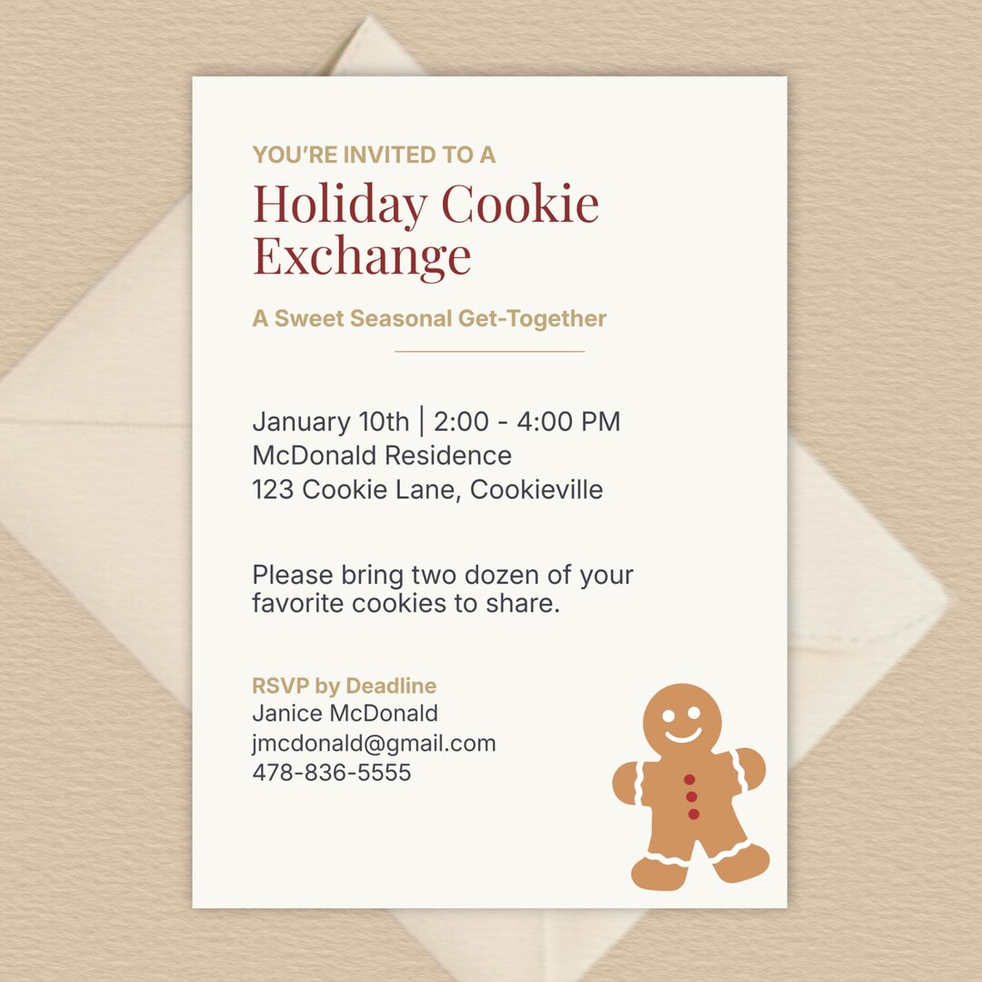 Holiday Cookie Exchange Invitation Template, Editable Printable Cookie ...