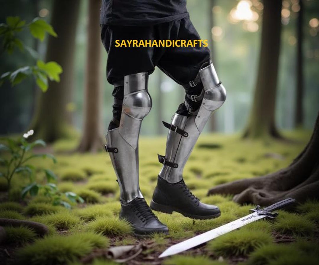Medieval Steel Leg Greaves With Knee Guards – Polished Armor Protection ...