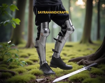 Medieval Blackened Steel Knight Leg Greaves, LARP Cosplay Armor - Etsy UK