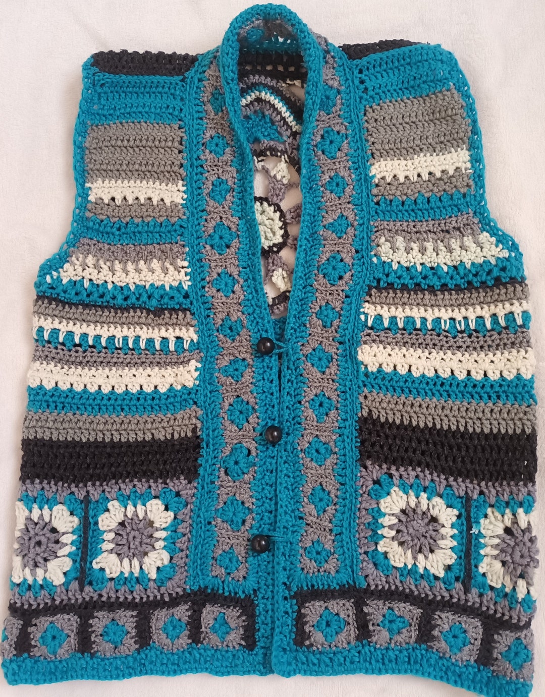 Granny Square Sweater Vest, Handmade, Crochet Granny Square Vest ...