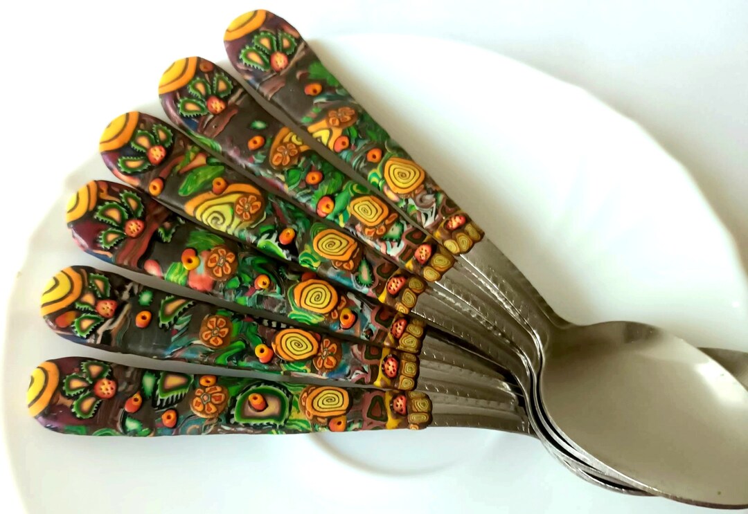 Polymerclay Decorated Teaspoons Home Kitchen Decor Dessert Spoon Flower ...