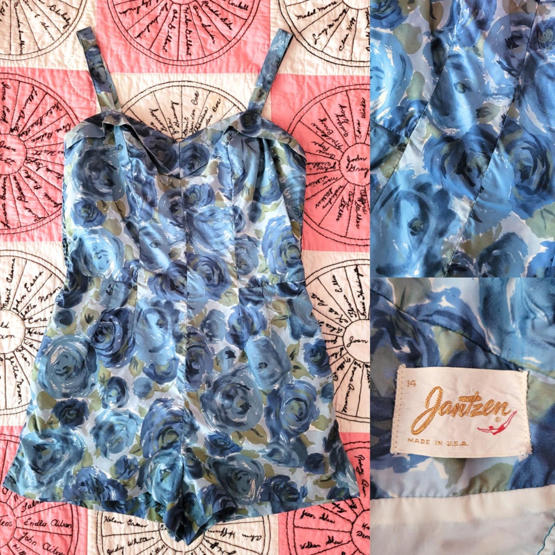 1950s AS IS Jantzen Blue Roses Swimsuit M - Etsy