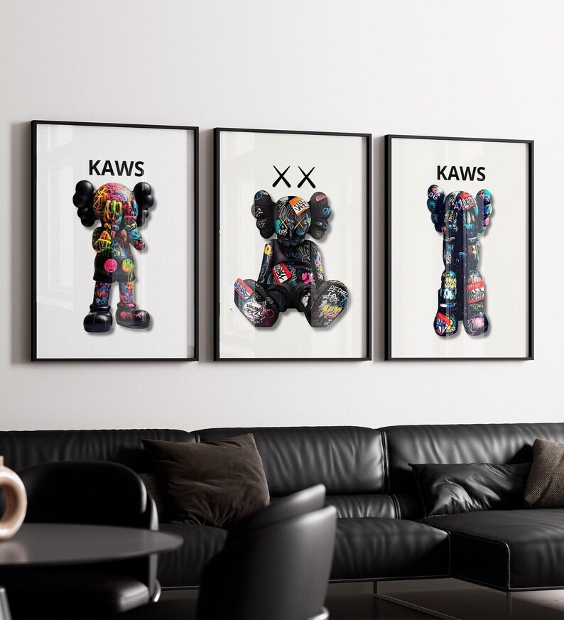 KAWS Poster Set of 3: Hypebeast Wall Art and Minimalist Graffiti Decor ...