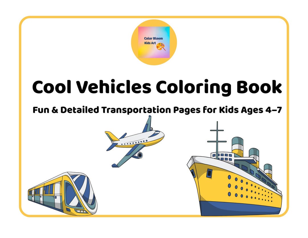 Cool Vehicles Coloring Book for Kids Ages 4–7 | Detailed Transportation ...