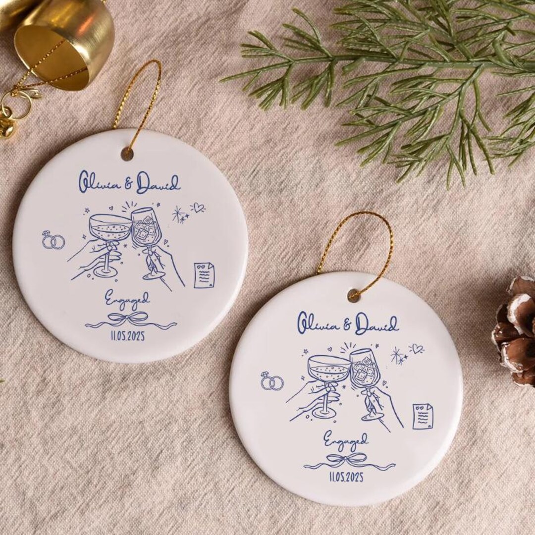 Personalized Engagement Ornament, Custom Ceramic Valentine Bauble ...