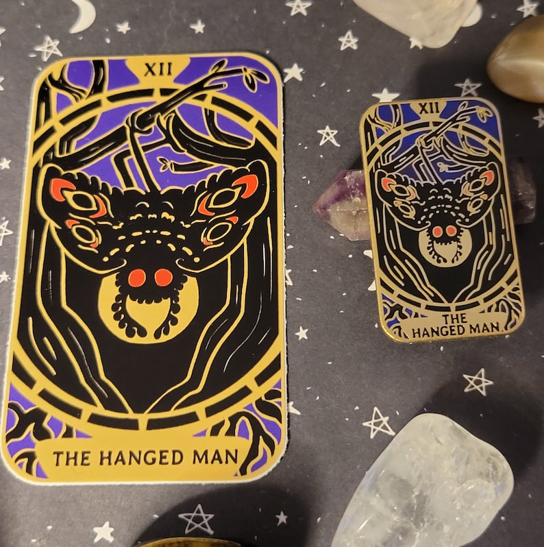 Mothman Tarot Pin Hanged Man Card Enamel Pin Cryptid Ita Bag - Etsy