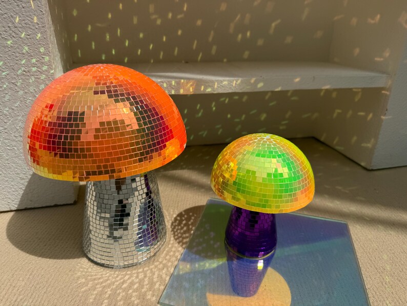 Handcrafted Rainbow Mosaic Mushroom Decor Set, Iridescent Fairycore ...