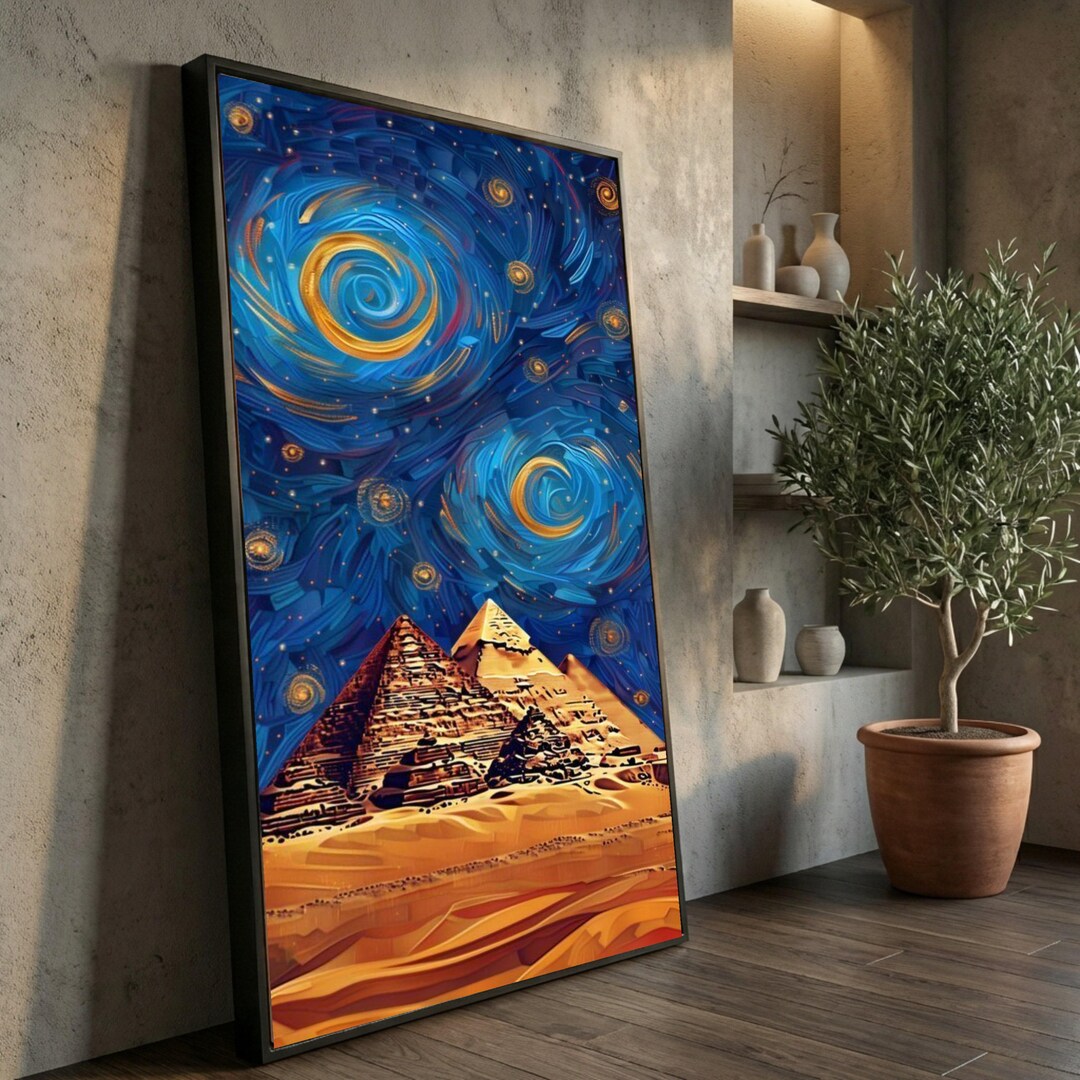 Egyptian Pyramids Canvas Art, Starry Night Sky, Abstract Landscape - Etsy