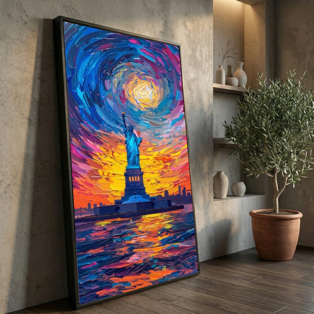 Abstract Statue of Liberty Canvas Art, Swirl Sky, New York City Decor ...