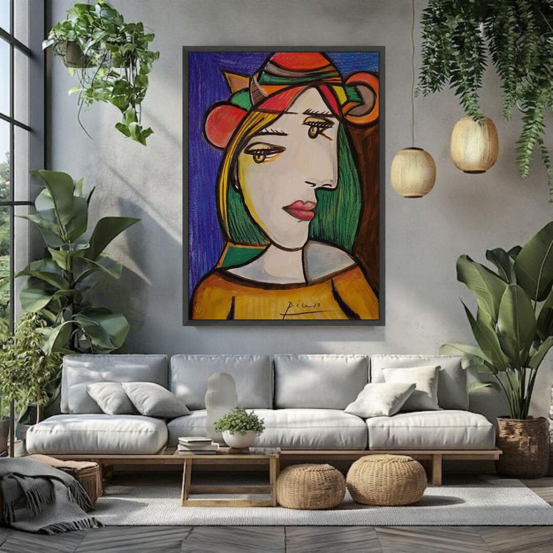 Picasso Style Abstract Portrait Canvas Wall Art, Colorful Cubism Face ...