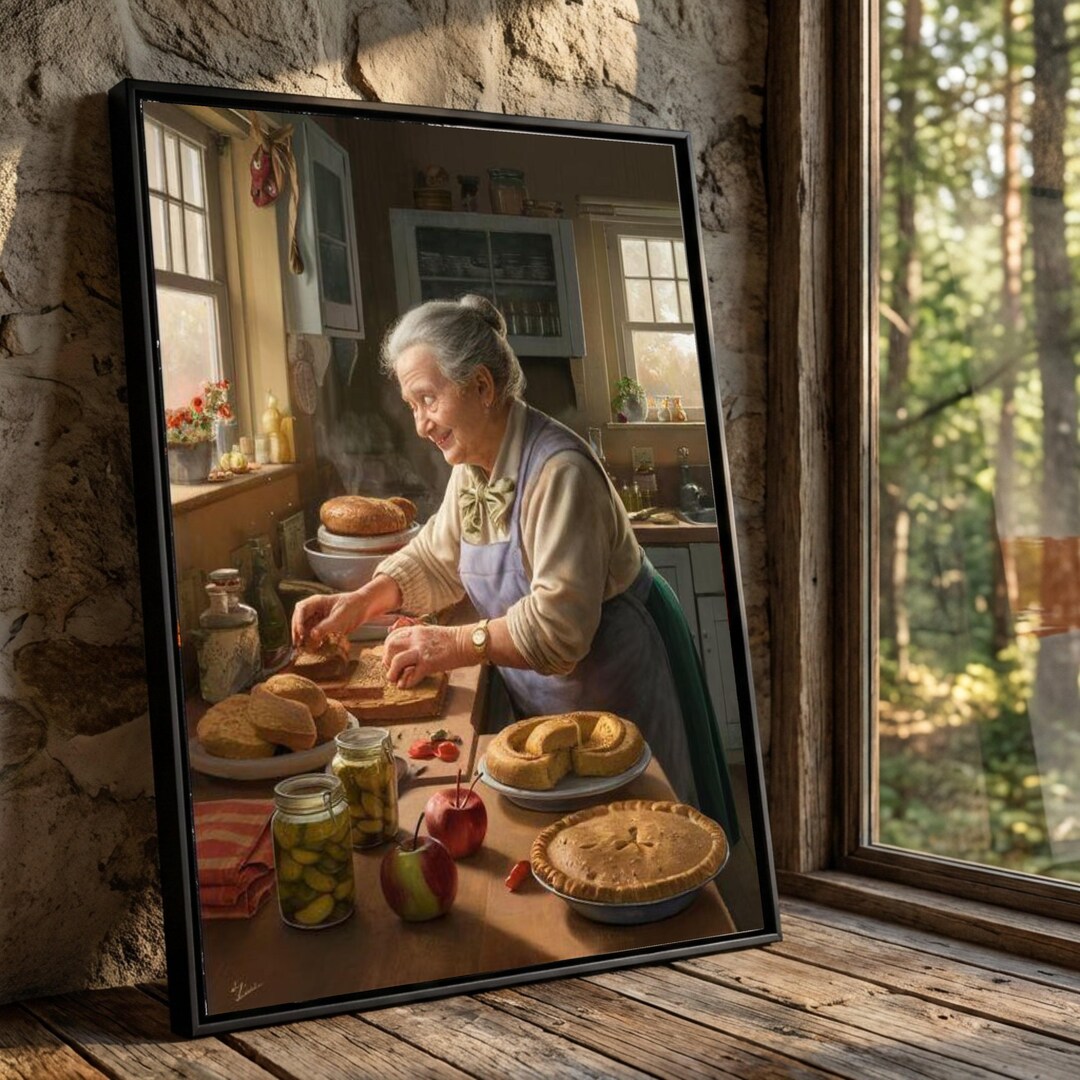 Grandma Baking Bread Canvas Print, Vintage Kitchen Wall Art - Etsy