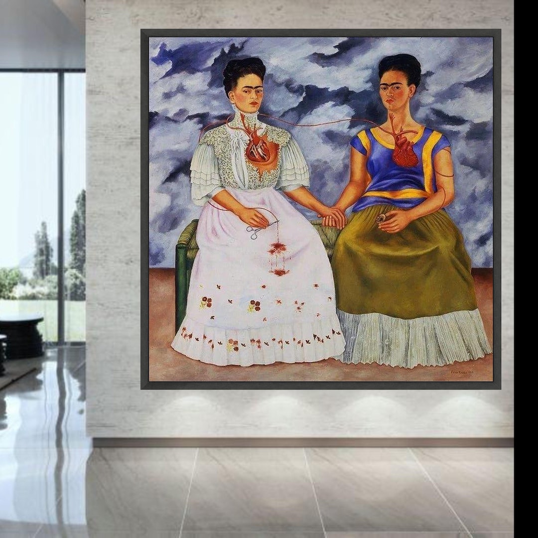 Frida Kahlo the Two Fridas Canvas, Surreal Heart Art, Mexican Folk Art ...